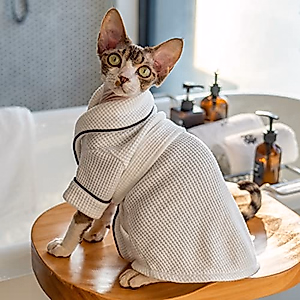 Sphynx Cat Bathrobe Bath Towel for Hairless Cat and Devon Rex Pet White Pet Robe