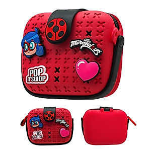Miraculous Ladybug Pop n' Swop Red Mini Handbag, Customizable Bag 4 Clip-on Badges, Accessory Bag, Lightweight Durable Waterproof Handbag - Gift for Girls and Kids (Ladybug)