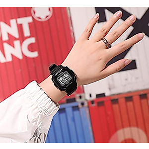 KINGNUOS Outdoor Sports Watches Unisex Digital Watch Couple Men Women Waterproof LED Clock Square Electronic Student Wrist (Blue)