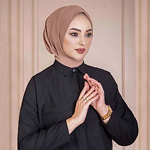 PHOGARY 2 PCS Snap Hijab for Women, Islamic Muslim Ready To Go Instant Hijab for Women Hijab Undercap with Tie Back Buttons Solid Color Modal Head Wraps Hair Wraps Turbans for Women, Khaki+Beige