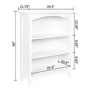 eHemco 3 Tier Bookcase with 2 Arched Supports, 40 Inches, White
