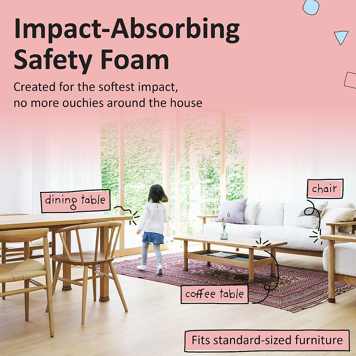 Bébé Earth Baby Proofing Edge and Corner Guard Protector Set for Back to School, 20 Feet Edges & 8 Foam Corners, Furniture and Tables Child Baby Proof Bumpers, Pre-Taped Corner Cushions - Onyx Black