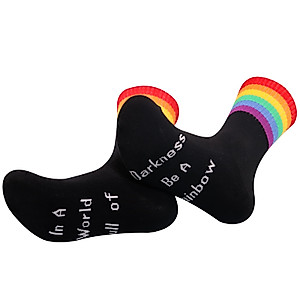 JNIAP 2 Pairs Gay Pride Socks LGBT Pride Day Gift for Men Women In A World Full Of Darkness Be A Rainbow Gay Couple Gifts (Women Pride Socks)