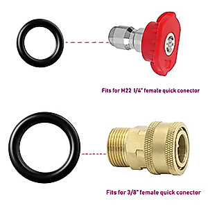 CKANDAY 5 Pack Pressure Washer Spray Nozzles Tips + 40 Pcs O-Rings Replacement for 1/4 inch and 3/8 inch, 5 Degrees Nozzles 1/4 Inch Quick Connection Tips with M22 Quick Connect Coupler Set, 4000 PSI