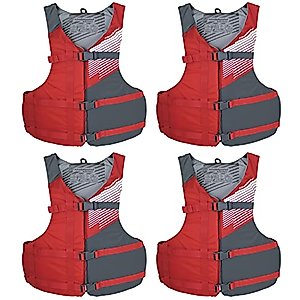 Stohlquist Fit Adult PFD Life Vest | Pack of 4 | Coast Guard Approved, Adjustable Size, Unisex, Lightweight, High Mobility, PVC Free Life Jacket - Value Pack
