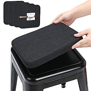 BUYUE Natural Linen Magnetic Bar Stool Cushions Set of 4, Enhanced Anti-Slip Breathable Small Chair Seat Pads for Café Bistro Stackable Metal Stools (Square, Black, 4 Counts)