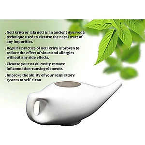 Handmade Ayurvedic Ceramic Neti Pot for Nasal Cleansing & Sinus| Premium Handcrafted Durable, Dishwasher Safe, for Nasal Cleansing + 5 Sachet Neti Salt, 225 Ml. (7.6 FL Oz) Capacity -White Color
