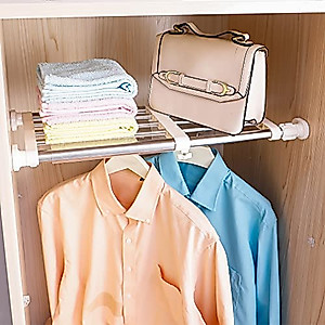 Hershii Closet Tension Shelf & Rod Expandable Metal Storage Rack Adjustable Organizer DIY Divider Separator for Cabinet Wardrobe Cupboard Kitchen Bathroom，15.74-23.62inches, 1 pcs