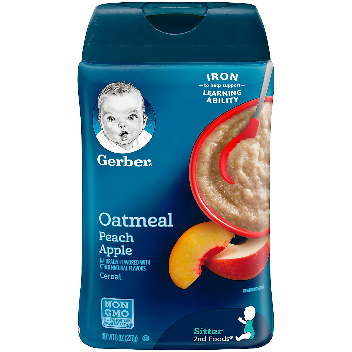 Gerber Probiotic Oatmeal and Peach Apple cereal helps expose babies to new tastes while providing essential nutrition. Gerber cereals have iron to help support learning ability as well as Calcium, Vitamins C and 6 B Vitamins for healthy growth.