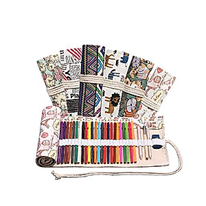 FZBNSRKO Canvas Pencil Wrap,36 Slots Colored Pencil Roll Up Wrap,Travel Drawing Coloring Pencil Holder Organizers with 36 Slots for Student Artist Adult(Black White Tree)