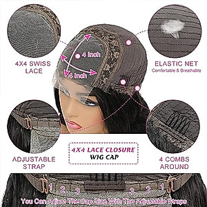 STHBESTI Body Wave Lace Front Wigs Human Hair Pre Plucked 180% Density Glueless 4×4 Lace Closure Wigs for Black Women Brazilian Virgin Human Hair with Baby Hair Natural Color(18 Inch)