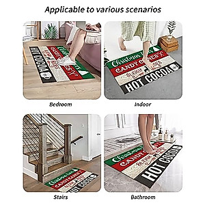 Savannan Floor Mats,Christmas Trees Candy Canes Sleigh Rides Hot Cocoa Wooden Red Green Gray Non Slip Latex Backing Ultrathin Loop Pile Door Rugs for Dining Room Office Home Decor 24"x36"