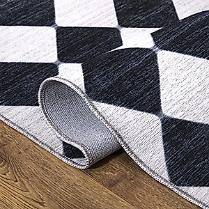 Abani Rectangular Area Rugs 5' x 8' Cream Black Checkered Diamond Machine Washable, Stain Resistant and Non-Shedding Polypropylene Large Rugs Modern Design