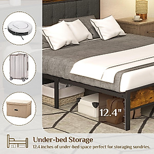 DALISK Queen Size Platform Bed Frame with Upholstered Headboard & USB Ports for Charging- No Box Spring, Strong & Noise Free Support - Easy Assembly