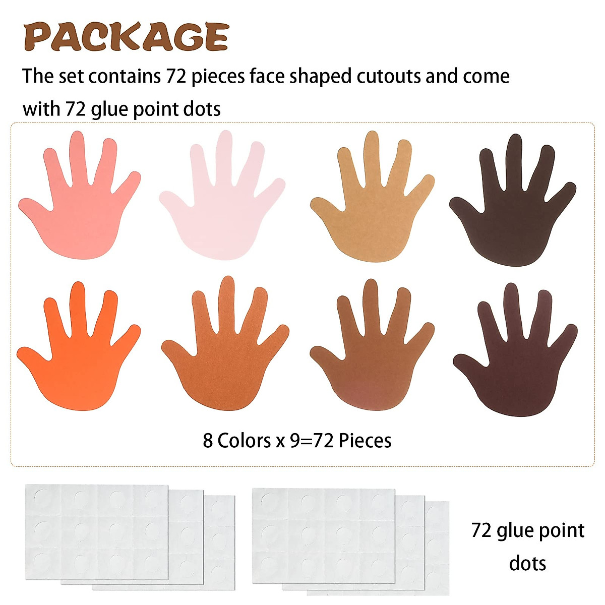 72 Pieces Hand Cutouts Paper Skin Tone Handprint Accents Hand Shaped Cut Out Cardstock Bulletin Board Classroom Decoration for Teacher Student Back to School Party