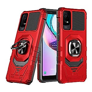 Compatible for TCL ION X Case/TCL ION V Case with Tempered Glass Screen Protector [Military Grade] Ring Car Mount Kickstand Hybrid Shockproof Hard Phone Case - Red