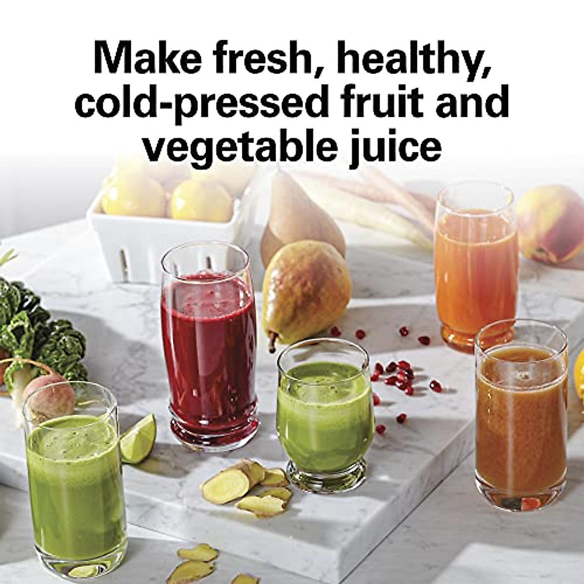 Hamilton Beach 67951 Cold Press Masticating Juicer Machine, Slow and Quiet Action, Juice Fruits & Vegetables, BPA Free, Easy Clean, 150 Watts, Silver