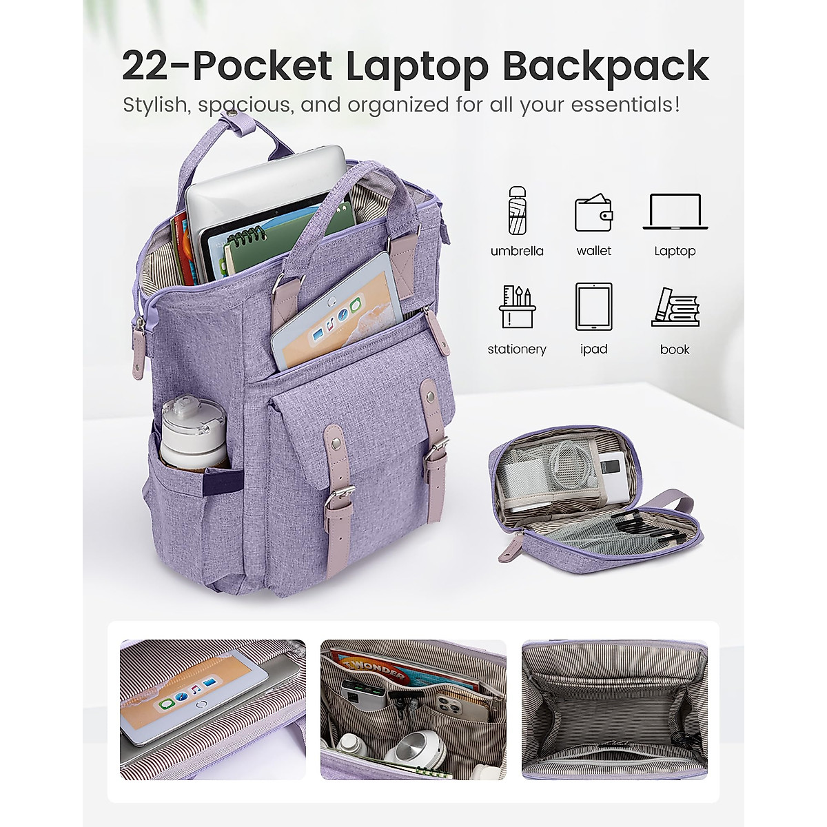 LOVEVOOK Laptop Backpack for Women, Teacher Nurse Bag Work Travel Computer Backpacks Purse,Water Resistant College School Student Bookbag with USB Charging Port, 17.3 inch