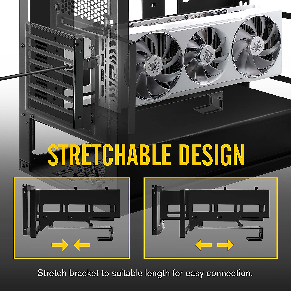 EZDIY-FAB Vertical PCIe 4.0 GPU Mount Bracket Graphic Card Holder with 5V 3 Pin ARGB LED Module, Video Card VGA Support Kit with PCIe 4.0 X16 Gen4 17cm/6.69in Riser Cable 90 Degree Right Angle (Black)