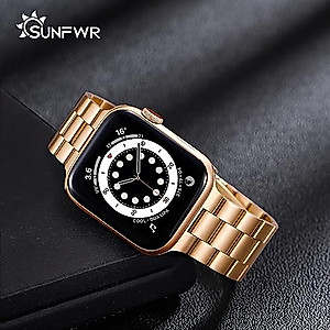 SUNFWR Compatible with Apple Watch Band 45mm 44mm 42mm for Men Women, Stainless Steel Metal iWatch Band with Case for Apple Watch Series 8/7/6/5/4/3/2/1/SE/SE2 (Rose Gold, 42mm/44mm/45mm)