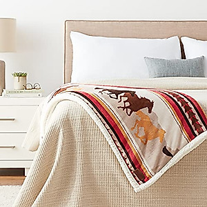 Carstens, Inc Wrangler Running Horse Country Sherpa Fleece Throw Blanket, Brown, One Size