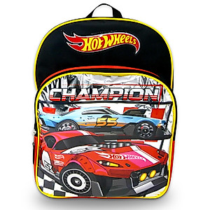 Hot Wheels Backpack with Lunchbox Set for Boys Kids ~ 2 Pc Bundle with Deluxe 16" Hot Wheels Racecar Backpack and Insulated Lunch Bag with Stickers, Tattoos, and More (Hot Wheels School Supplies)