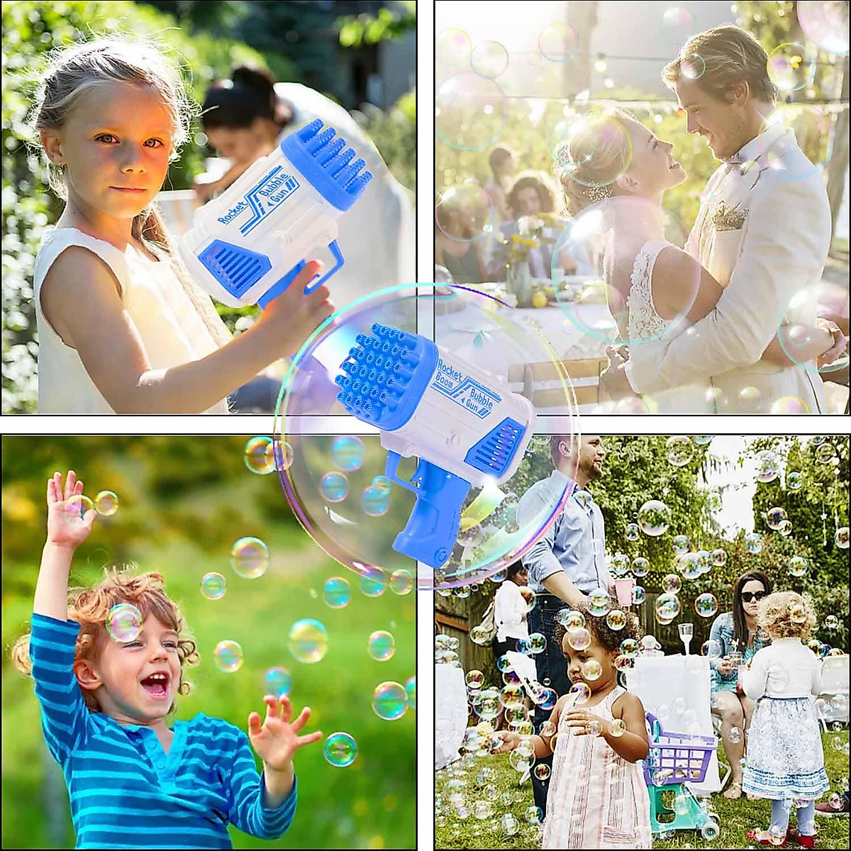 Blue Bubble Gun Machine for Kids, Outdoor Indoor Summer Automatic Toys Birthday Gifts for 1 2 3 4 5 6 7 8 + Years Old Toddlers Girls Boys Wedding Party Include Bubble Solution