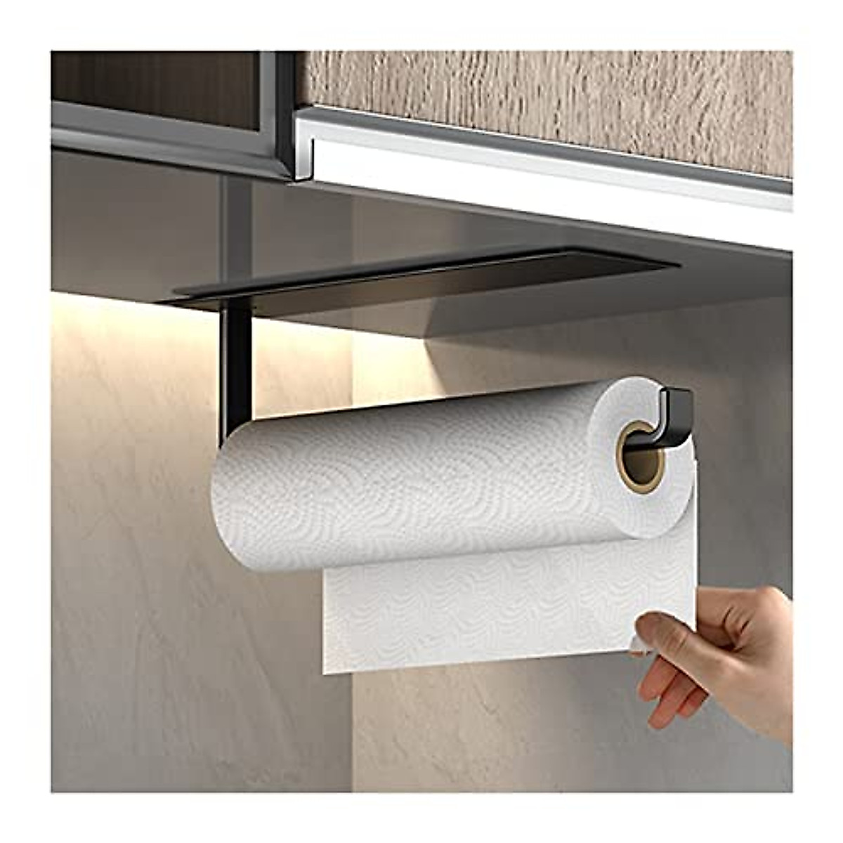 Self Adhesive Paper Towel Holder, Under Cabinet Paper Towel Holder for Kitchen, Stainless Steel Hanging Paper Towel Holder (Black)
