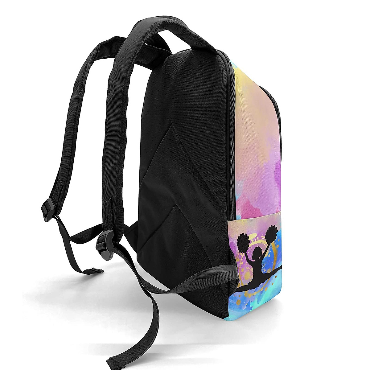 Urcustom Personalized Name Cheerleader Girl Rainbow Watercolor Backpack Unisex Bookbag for Boy Girl Travel Daypack Bag Purse 17.7 IN