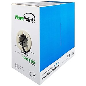 NavePoint Cat6 (CCA), 1000ft, Black, Solid Bulk Ethernet Cable, 550MHz, 23AWG 4 Pair, Unshielded Twisted Pair (UTP)
