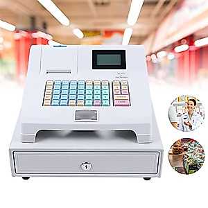 SHIOUCY Cash Register - Electronic POS System with 4 Bill 5 Coin,Removable Tray and Thermal Printer,48-Keys 8-Digital LED Display Multifunction for Small Businesses, White A
