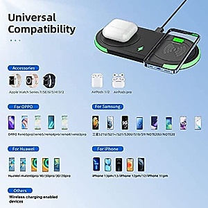 Dual Wireless Charger Pad, Dual 15W Max Fast Charging Wireless Charging Pad for All Wireless-Charging-Enable Phones Galaxy iPhone AirPods 2-in-1 Type C Cable Included (No AC Adapter)