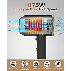 ANIEKIN Hair Blow Dryer 1875W with Diffuser, Travel Ionic Hair Dryer, Constant Temperature Hair Care Without Damaging Hair, Black