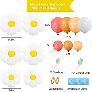 Tsoifu 120Pcs Two Groovy Party Decorations for Girl 2nd Birthday Daisy Party Decorations Daisy Backdrop Tablecloth and Balloon Garland Kit