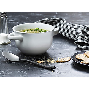 KooK Soup Bowls, French Onion Soup Bowls, Soup Crocks, Oven Safe Bowls, Soup Mugs, Ceramic Bowls with Handles, for Rice, Dessert, Pasta, Dishwasher, Microwave, Set of 4, 18 Oz (White)