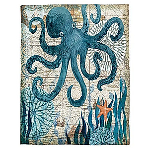 Octopus Plush Throw Bed Blanket for Kids Adults Kraken Mediterranean Style Coastal Theme Super Soft Cozy Luxurious Blanket Lightweight Fleece Blankets for Couch Bed Sofa Warm All Season 40×50inch