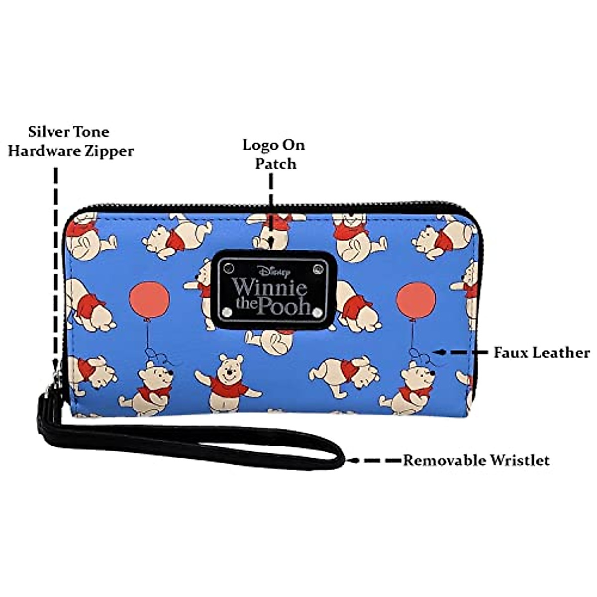 Disney Wallet Wristlet Zip Clutch Faux Leather (Winnie the Pooh Blue)