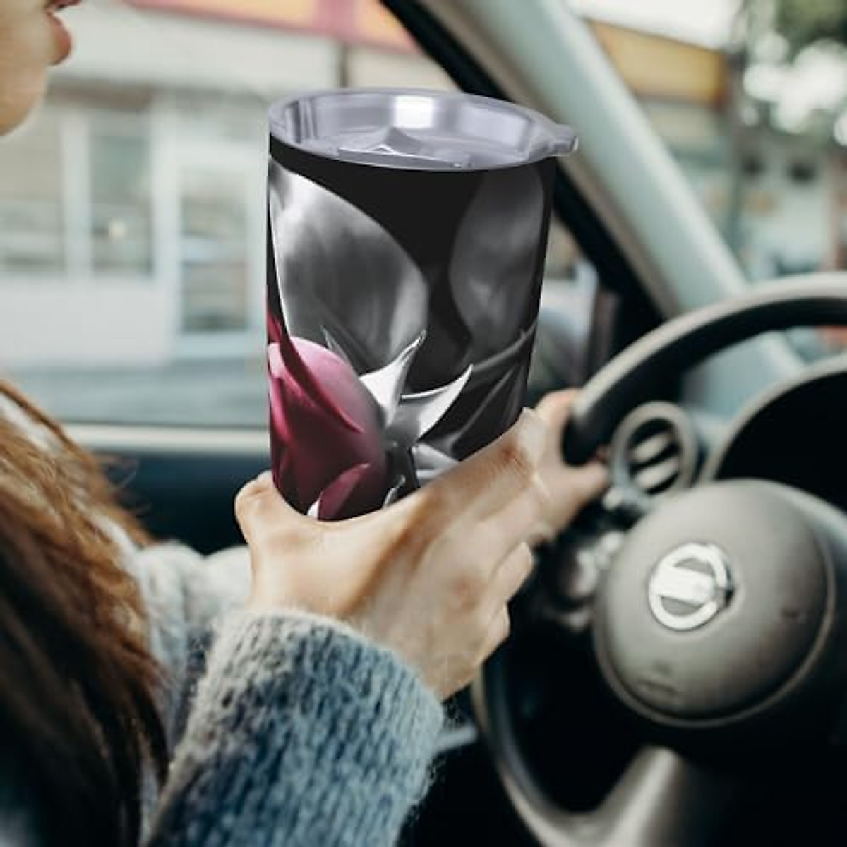 jshmgchw 3d Gothic Black Roses 20oz Tumbler, Car Cup With Lid And Straw, Spill-Proof, Stainless Steel Double Wall Vacuum Insulated Reusable Coffee Travel Mug, For Cold Drinks, Hot Beverage