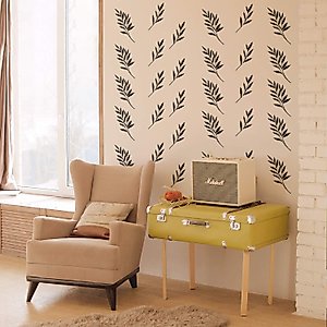 Set of 24 Vinyl Wall Art Decal - Palm Leaves Pattern - from 9" x 4" Each - Minimal Adhesive Sticker Nature Green Design for Home Bedroom Living Room Classroom Office Coffee Shop Store Decor (Black)