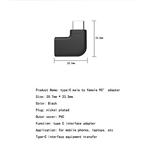 rgzhihuifz Type-C Right Angle Adapter,Type-C Male to Type-C Female Adapter， 2-Pack，90 Degree Type C Adapter,Right & Left Angled 90 Degree Type-C Extension Adapter for Laptop & Tablet & Mobile Phone