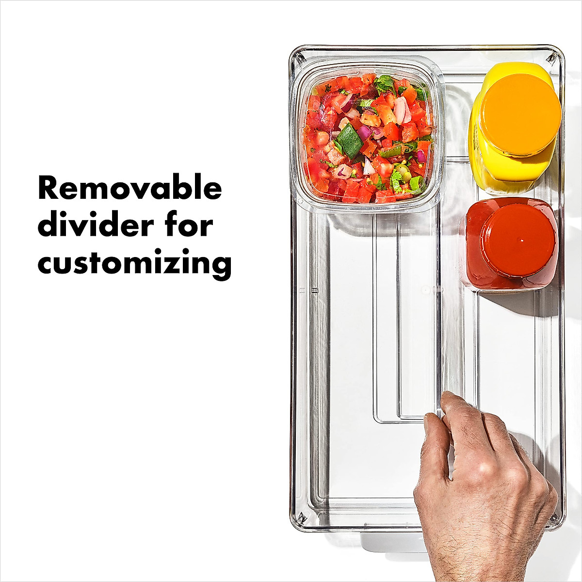 OXO Good Grips Adjustable Fridge Storage Bin - for Condiments, Juice Pouches, Snack Cups and More