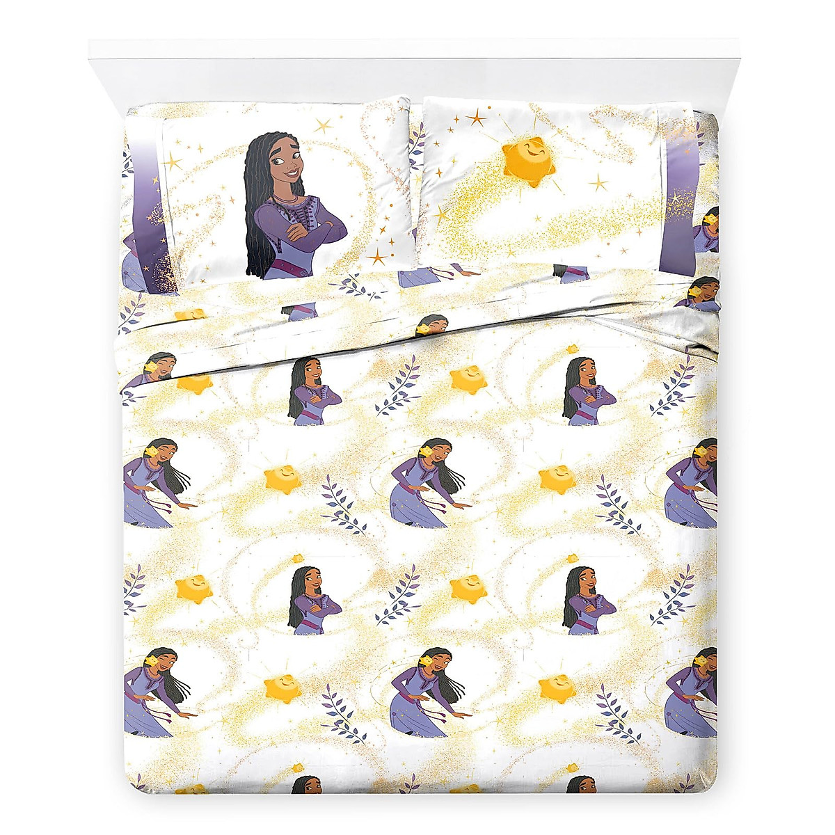 Jay Franco Disney Wish Full Size Sheet Set - Super Soft Kids 4 Piece Bedding Set Features Asha, Valentino, & Wishing Star - Microfiber Sheets Includes Reversible Pillow Covers