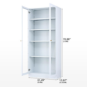 Alvisyd Metal Curio Cabinets with Acrylic Doors, 2 Door Cabinet 31.5 Wide Large Storage Bookcase with Adjustable Shelves, Glass Front Display Cabinet White Organizer 5 Tier for Home Office Craft