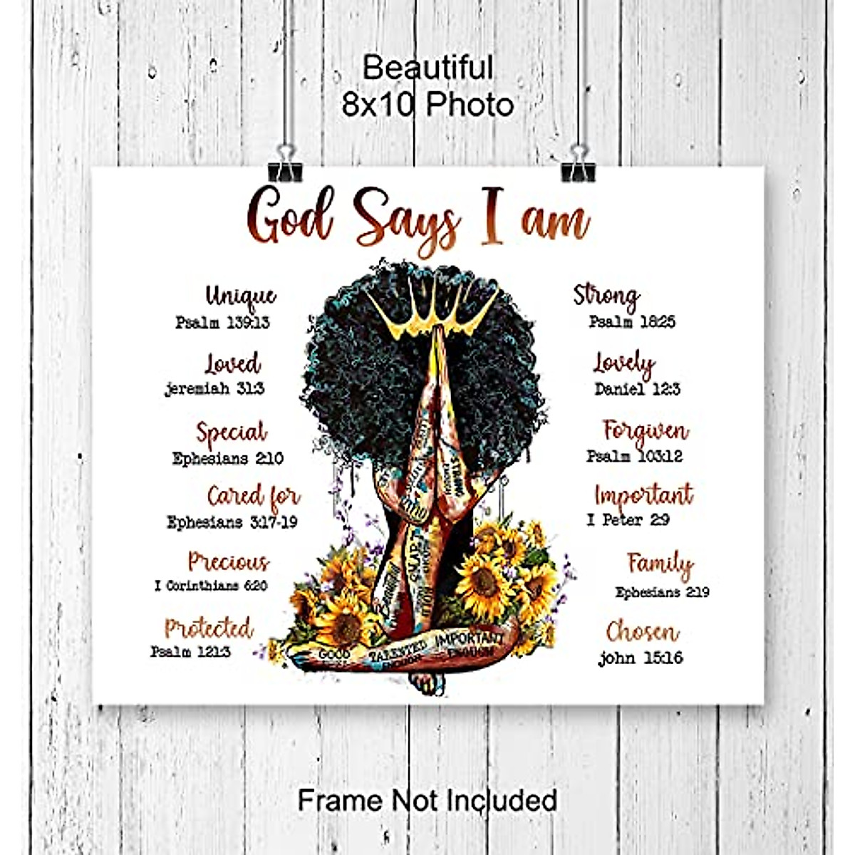 African American Black Wall Art - Religious Spiritual Bible Verse Decor - African American Women, Woman, Girls - Inspirational Christian Scripture Poster - Encouragement Gifts - Positive Affirmations