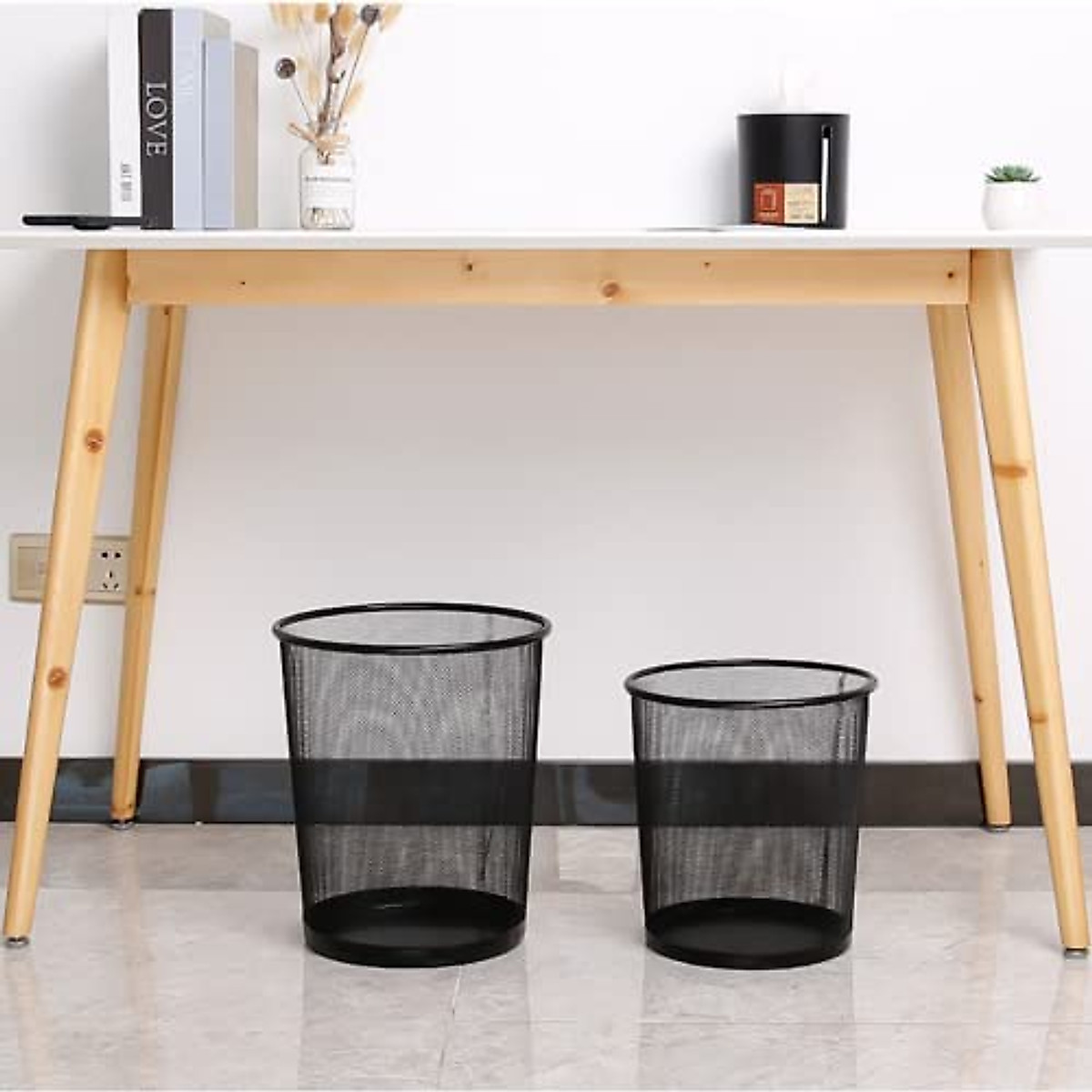 GOODSOFA 6 Gallon Mesh Trash Cans,12-Pack,Metal Wire Wastebaskets, Small Waste Basket Black Trash Can,Small Garbage Can,Recycling Garbage Container Bin for Office,Home,Kitchen,School