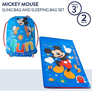Disney Mickey Mouse 2 Piece Slumber Set with Sling Bag and Sleeping Bag, 54"x30"