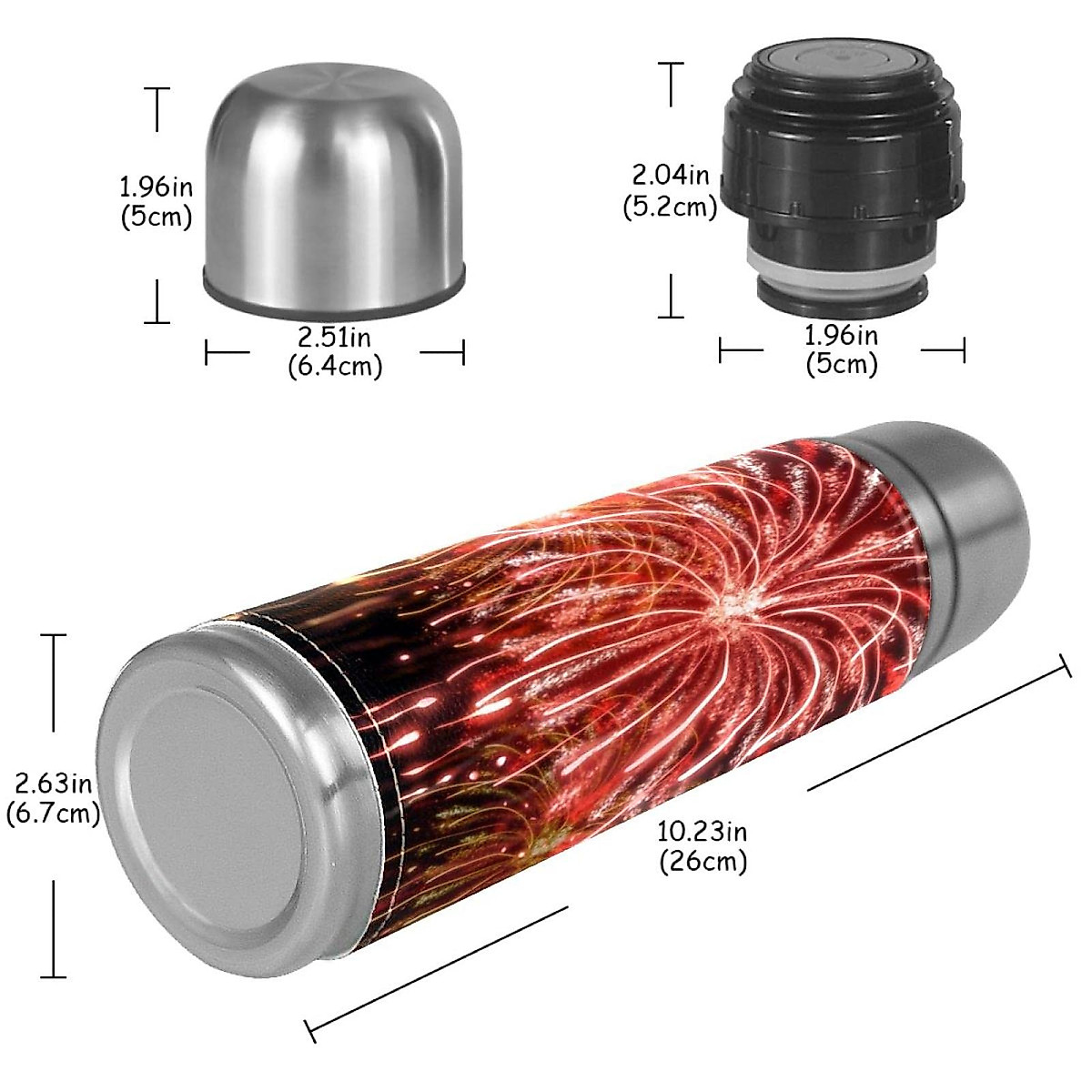 Stainless Steel Leather Vacuum Insulated Mug Fireworks Thermos Water Bottle for Hot and Cold Drinks Kids Adults 16 Oz