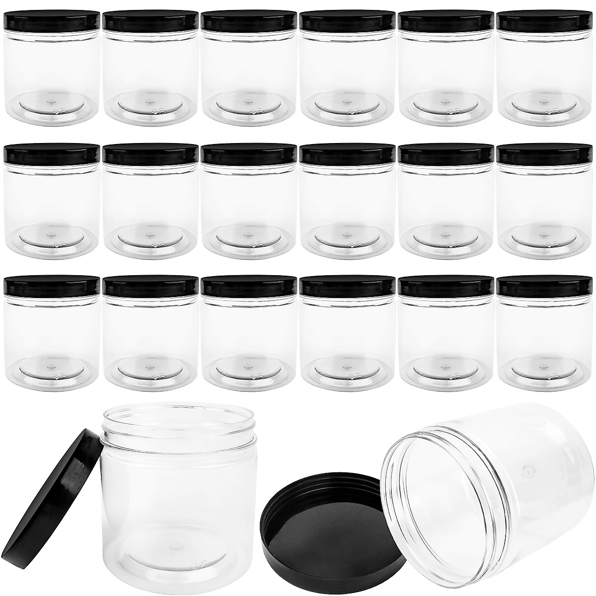 20 Pack 12oz Plastic Jars with Lids - Refillable Round Clear Containers for Candy, Kitchen, Food Storage & DIY Crafts
