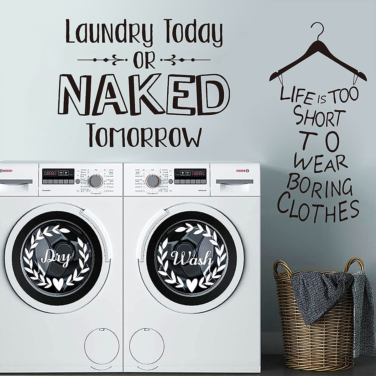 4PCS Laundry Room Wall Decal, DILIBRA Washer Dryer Bubble Soak Fold Repeat Wall Stickers, Quote Saying Signs Modern Trendy Washing Dry DIY Art Vinyl Wall Decor for Home Bathroom Closet