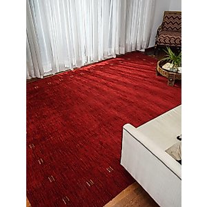 Hand Knotted Loom Wool ECO-Friendly Area Rugs - 9'x12', Rectangle, Red Color, Contemporary Modern Design, High Pile Thick Handmade Anti Skid Rugs for Living Room (L00104)